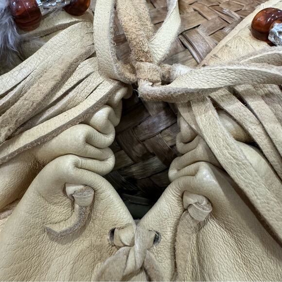 Tops | 197s Leather Suede Fringe Feather Light Tan Boho Vintage 70s ...